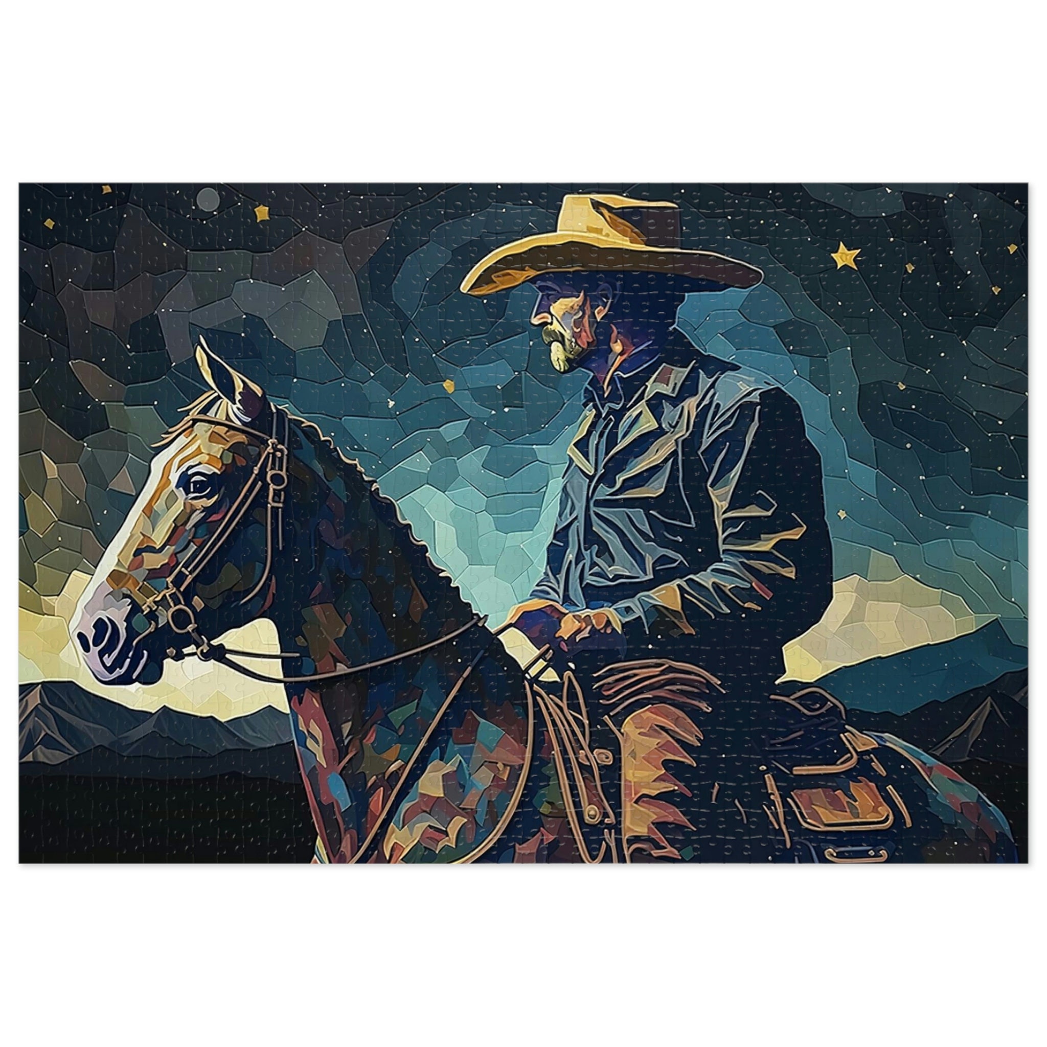 Cowboy on a Van Gogh Starry Night Jigsaw Puzzle (30, 110, 252, 500,1000 ...