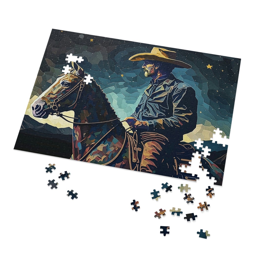 Cowboy on a Van Gogh Starry Night Jigsaw Puzzle (30, 110, 252, 500,1000 ...