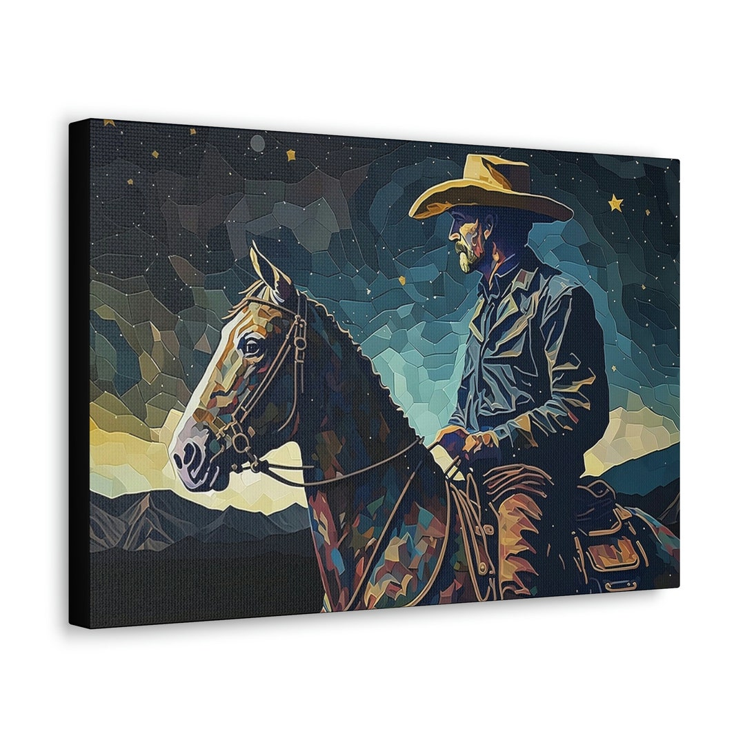 Cowboy Horse Starry Night Canvas Print: Western Art - Etsy