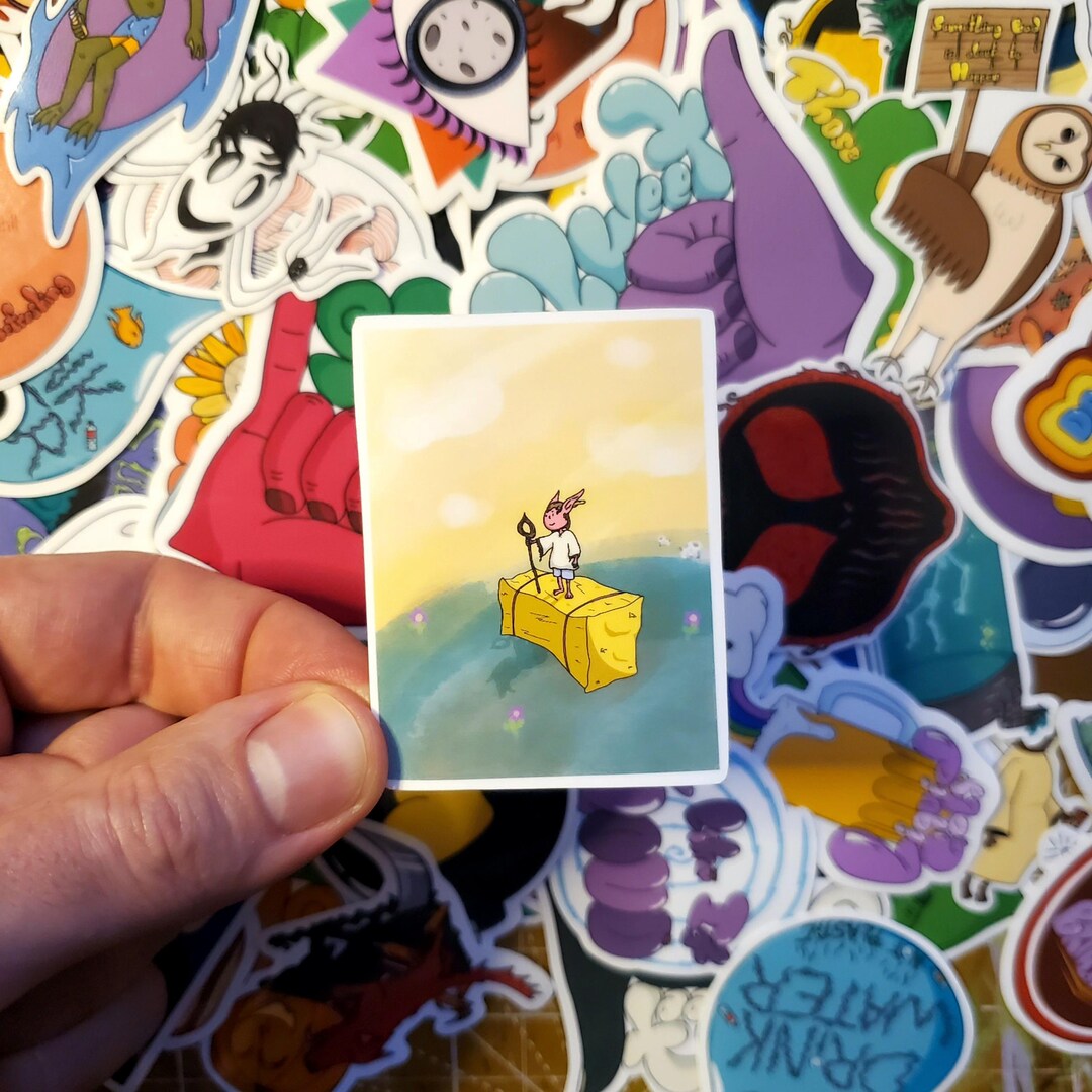 Light Elf on a Hay Bale Hand-cut Vinyl Sticker, Red Elfin Farmer on a ...
