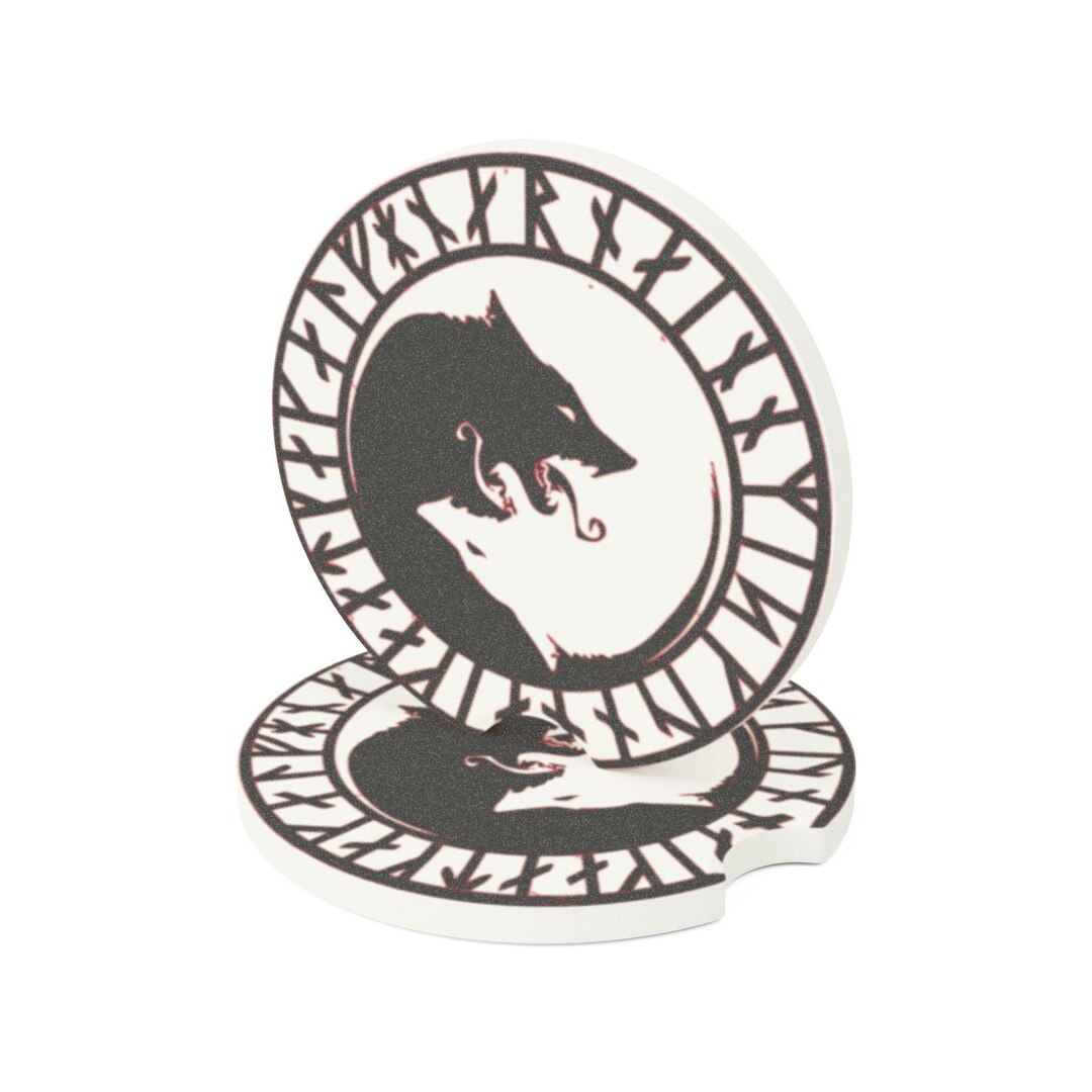 Runes With Yin Yang Wolvessoapstone Car Coaster - Etsy