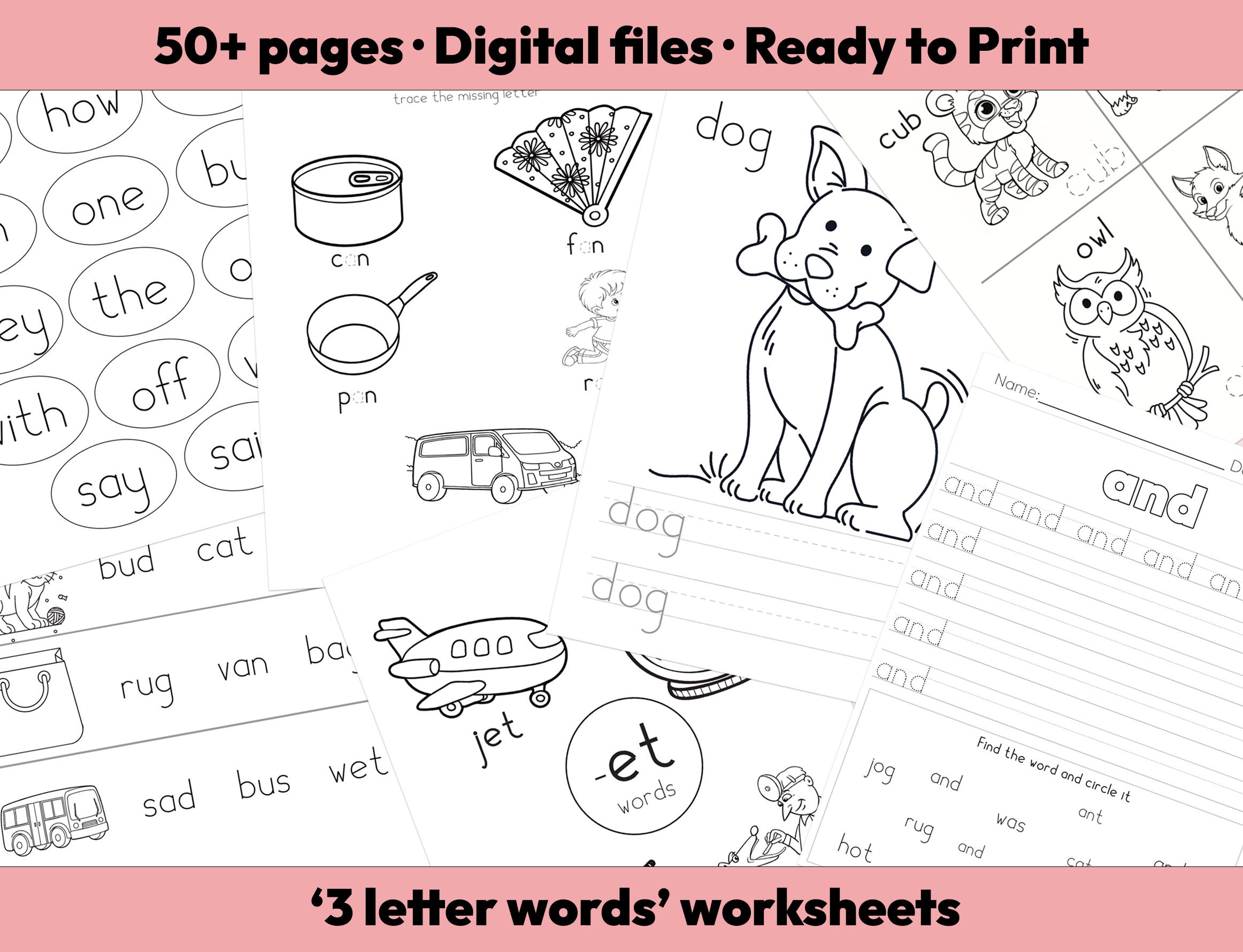 3 Letter Vocabulary Words - Coloring Handwriting Activity (50+ Pages ...