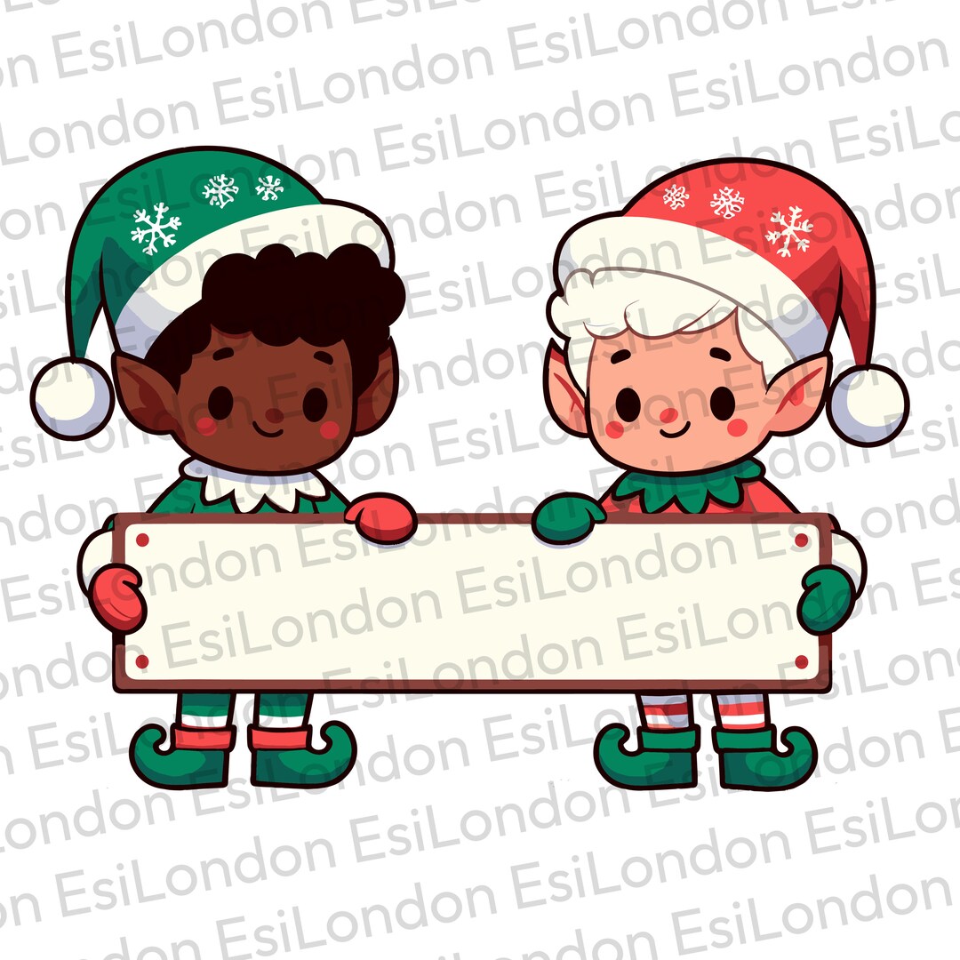 Christmas Elves Holding Blank Sign - Digital Image - Commercial and ...