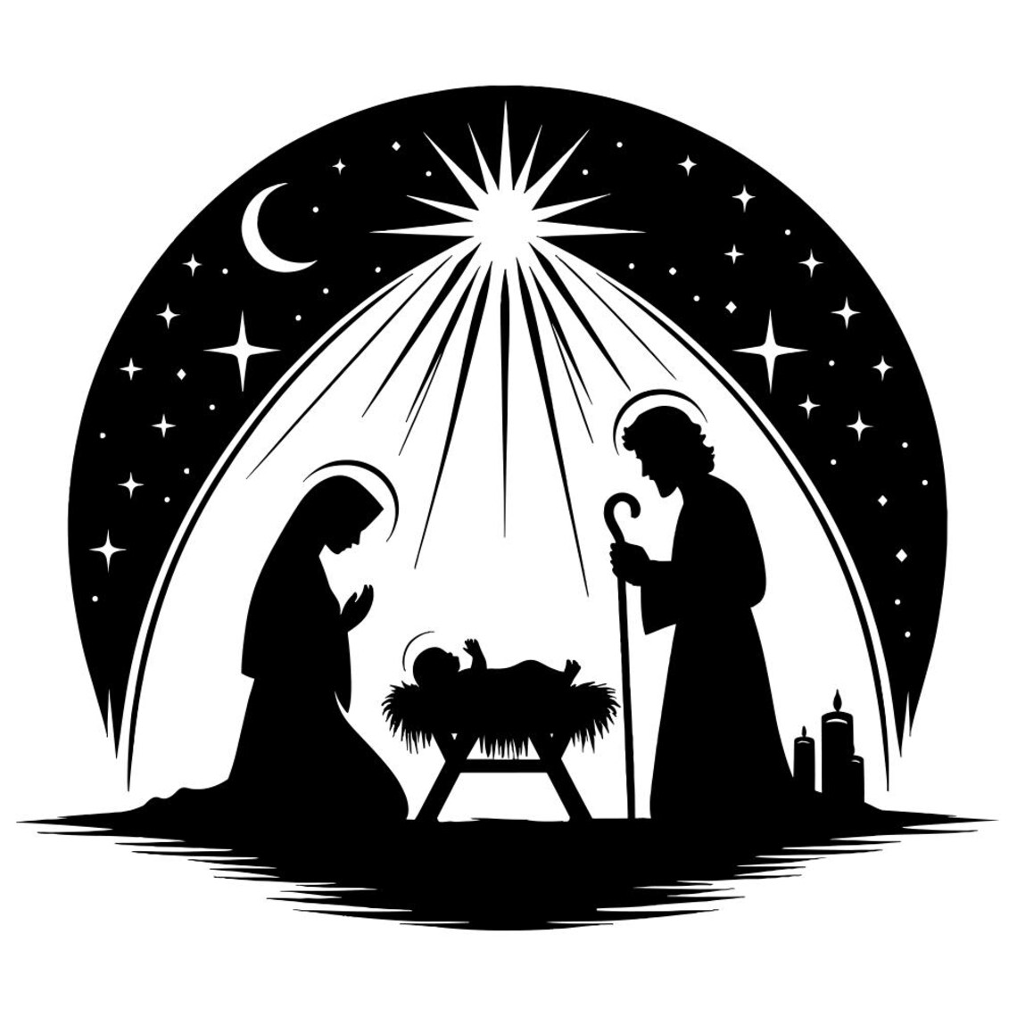 6 Christmas Nativity Scene Circular Silhouettes Svgs Pngs-jesus, Mary ...