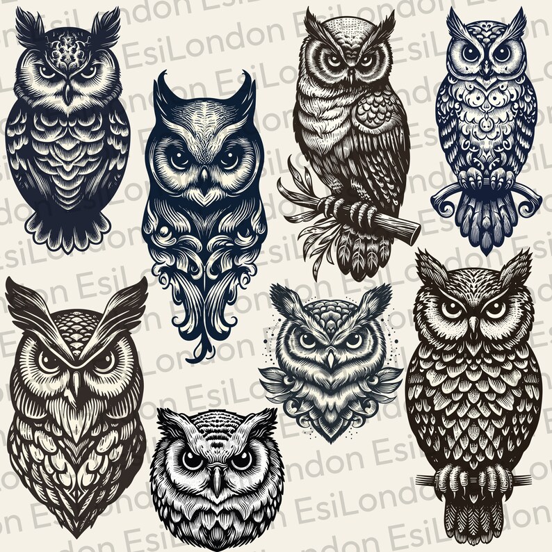 Vintage Owl Elements - Svg & Png Bundle - 30 Regal Owls Embellishments ...