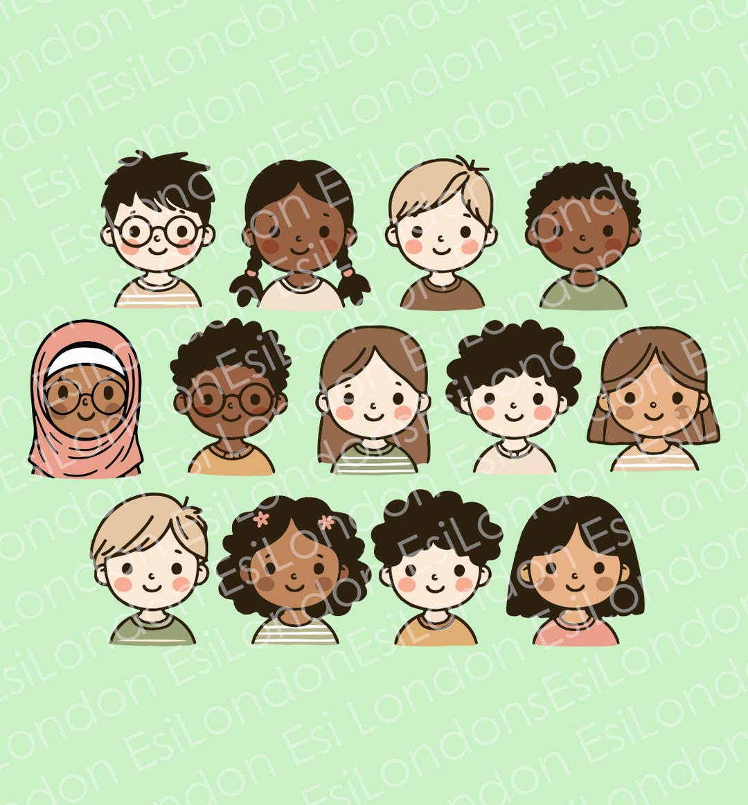 Diverse School Childrens Faces Clipart - Eps Ai Svg Png & Pdf Formats ...