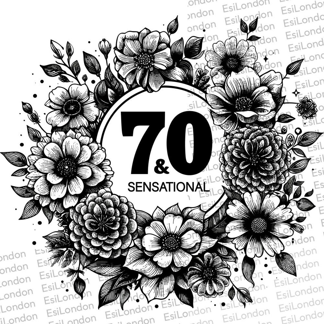 70th Birthday Graphic Floral Circular Design '70 & - Etsy
