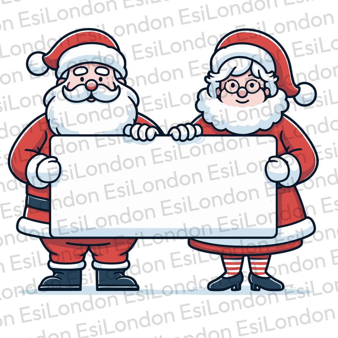 Santa and Mrs Claus Holding Blank Sign Digital Image - Commercial and ...