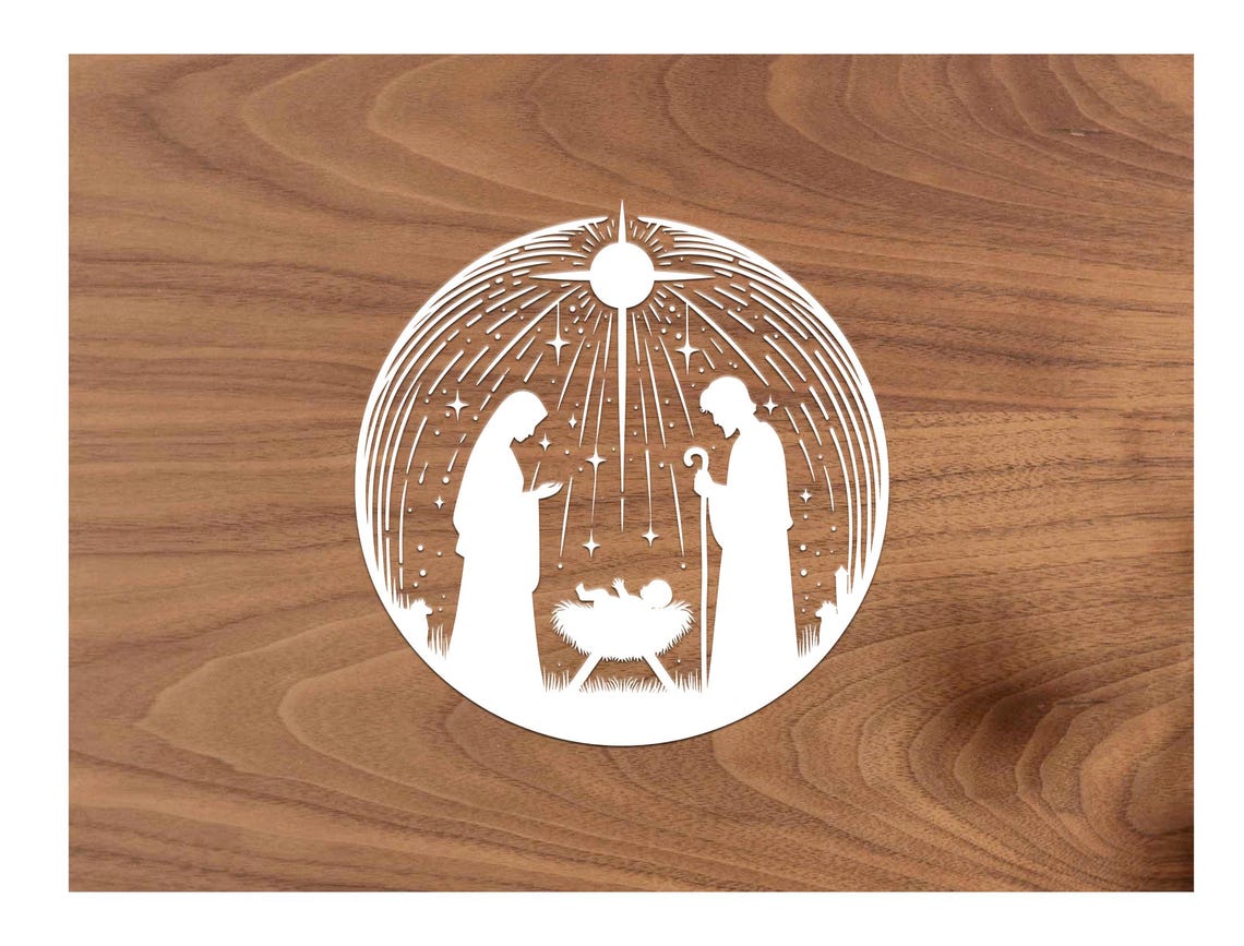 6 Christmas Nativity Scene Circular Silhouettes Svgs Pngs-jesus, Mary ...