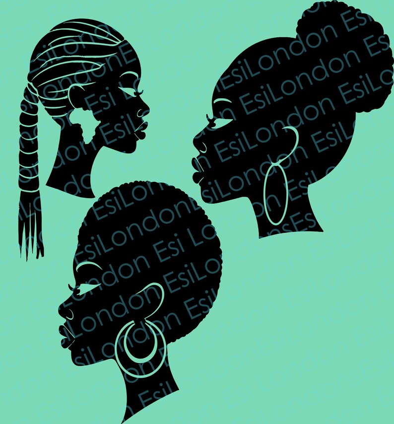 3 Afro Hair Profile Silhouettes - SVG EPS PNG Formats - African / Black ...