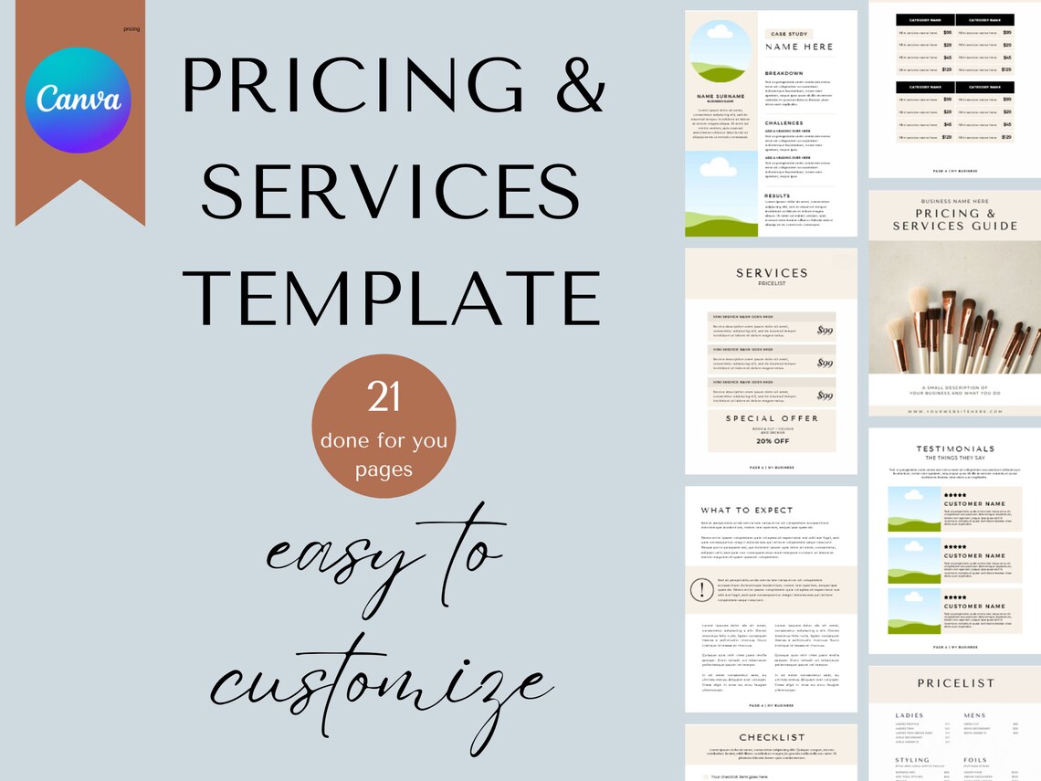 Pricing Guide Template for Service Business - 21 Page Customizable ...