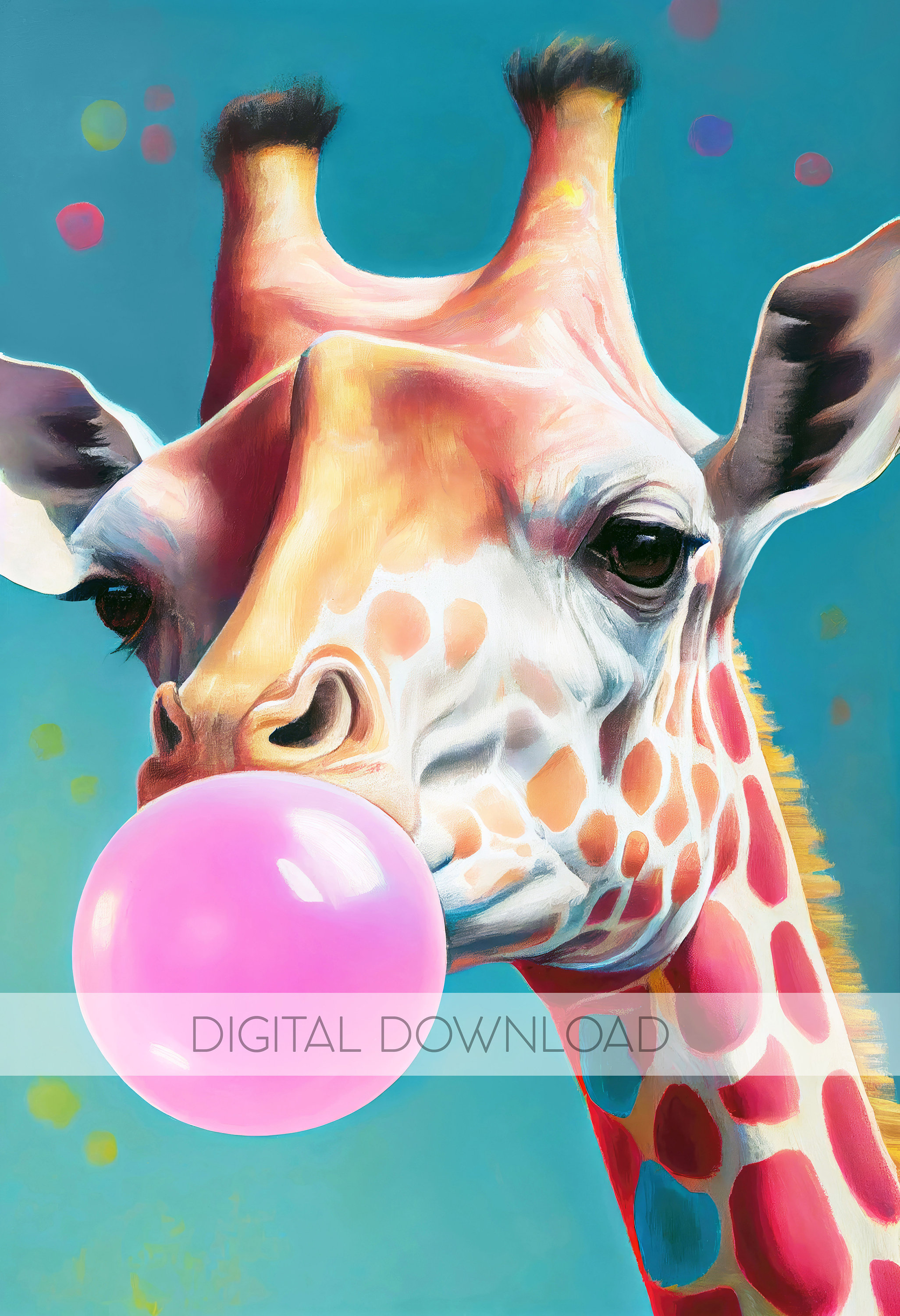 Giraffe Bubble Gum Printable Wall Art Painting, Blowing Bubble, Wall ...