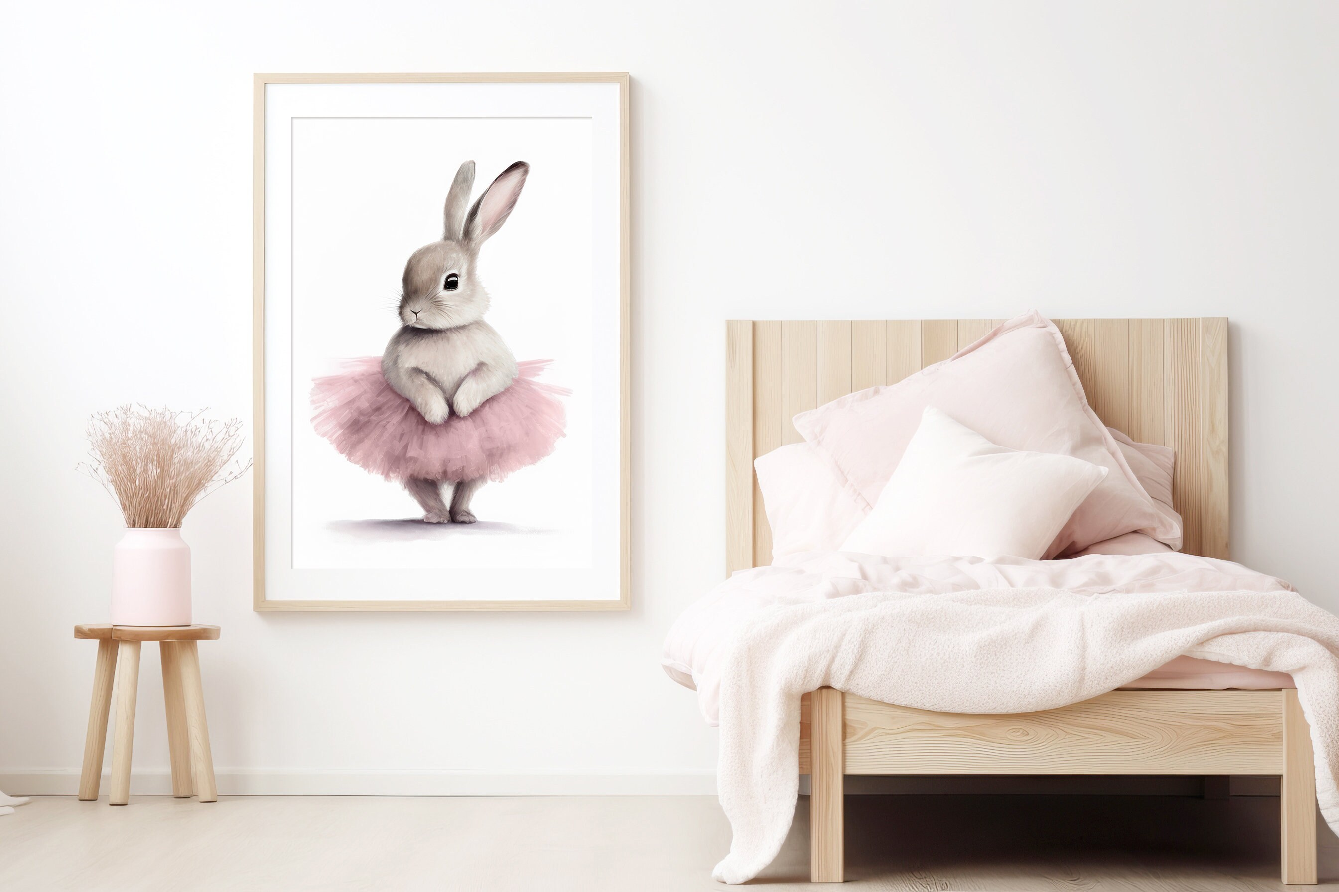 Pink Ballerina Bunny Printable Wall Art, Nursery Print, Watercolor ...