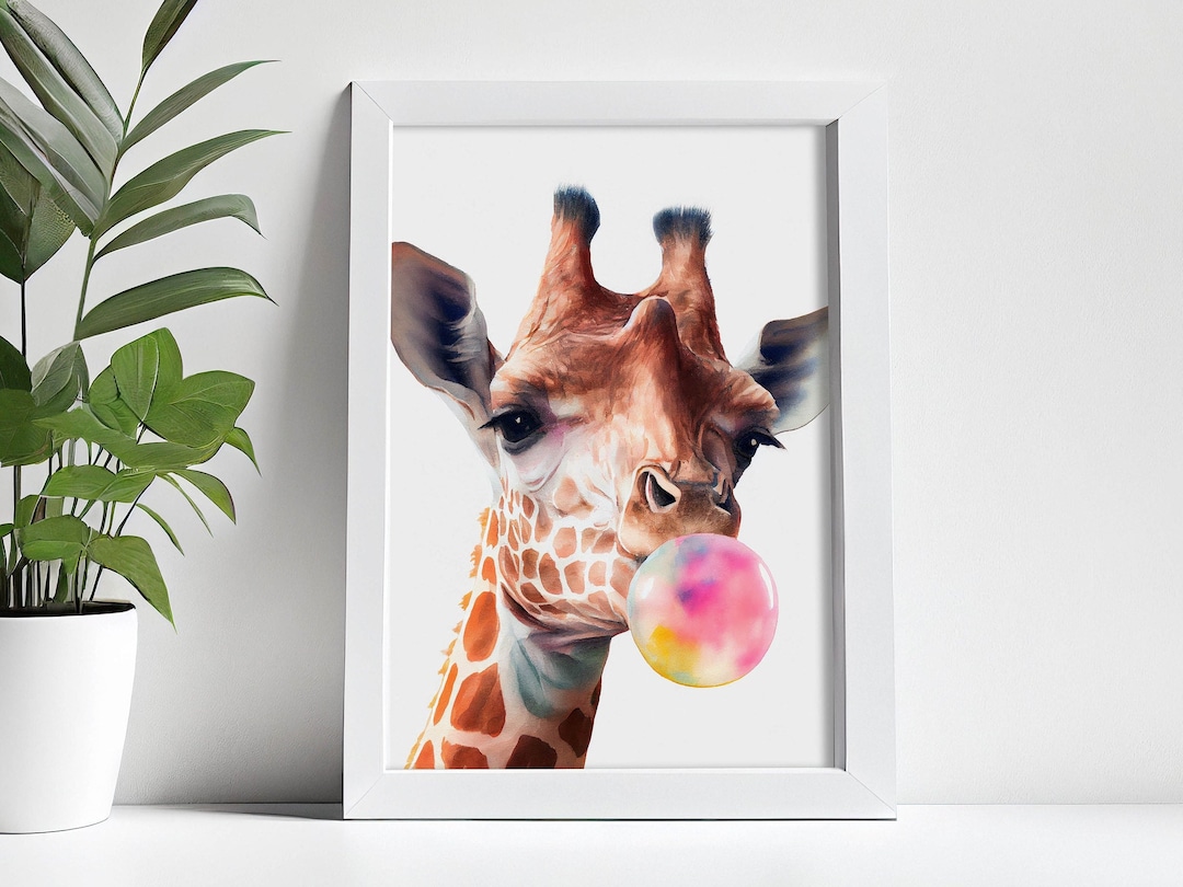 Giraffe Bubble Gum Printable Wall Art Blowing Bubble Nursery - Etsy