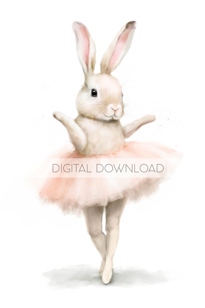 Ballerina Bunny Printable Wall Art, Nursery Wall Decor, Watercolor ...