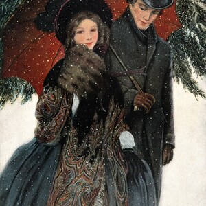 Vintage Couple in Winter, 1905, F.A. Stokes Co, Museum Quality ...