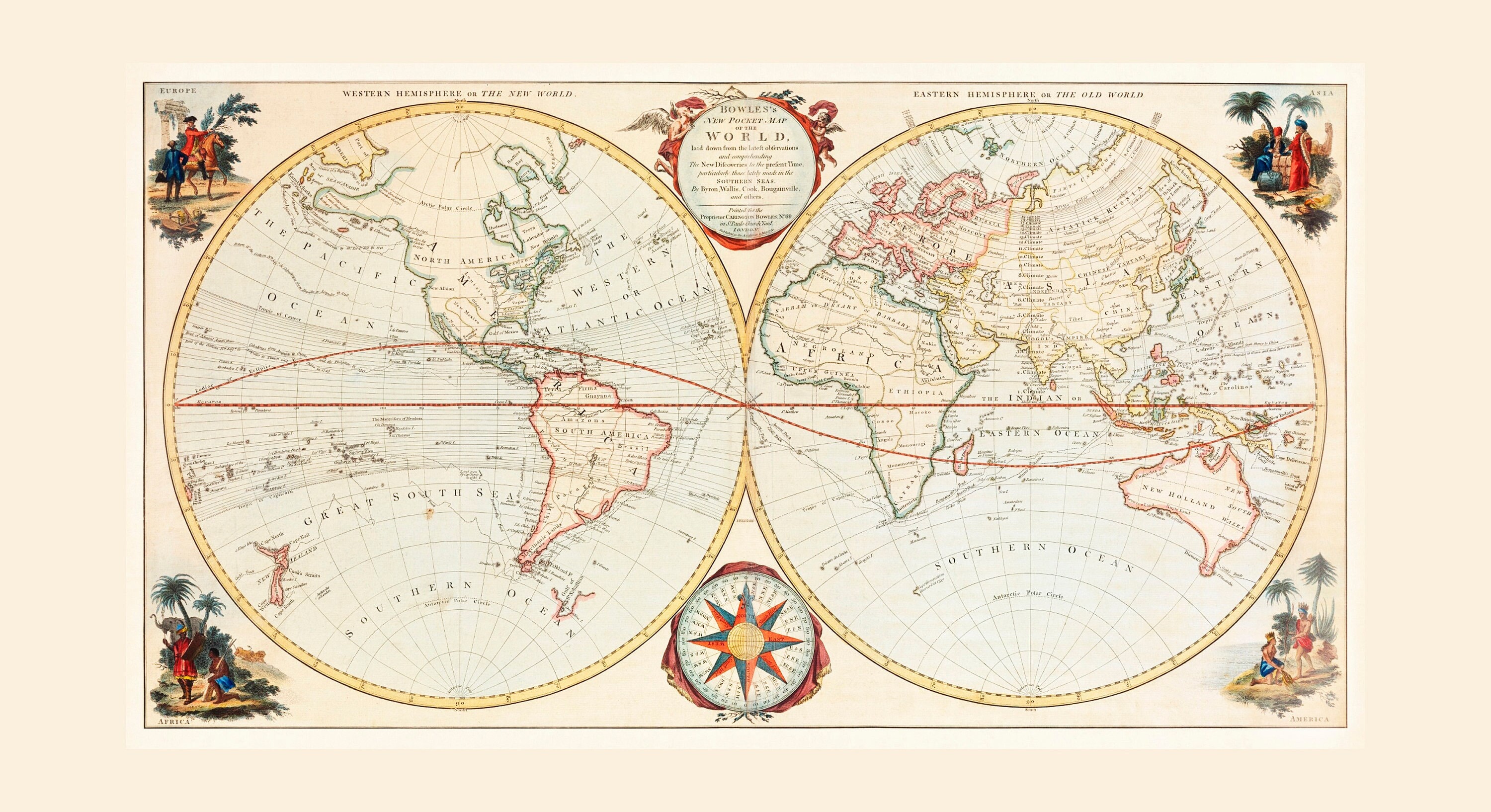 Vintage Map Art, "map of the World", Museum Quality Matte Finish Print ...