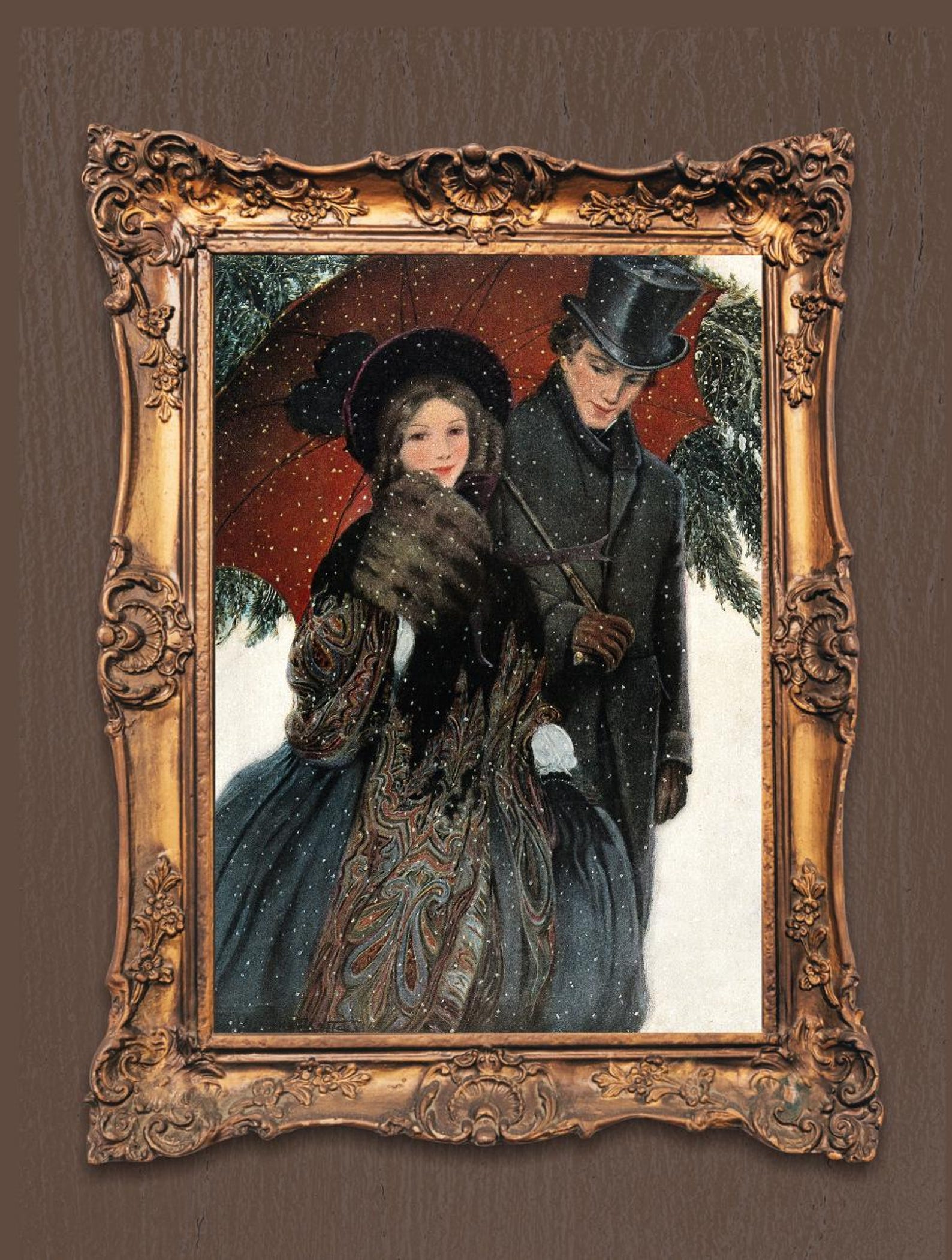 Vintage Couple in Winter, 1905, F.A. Stokes Co, Museum Quality ...