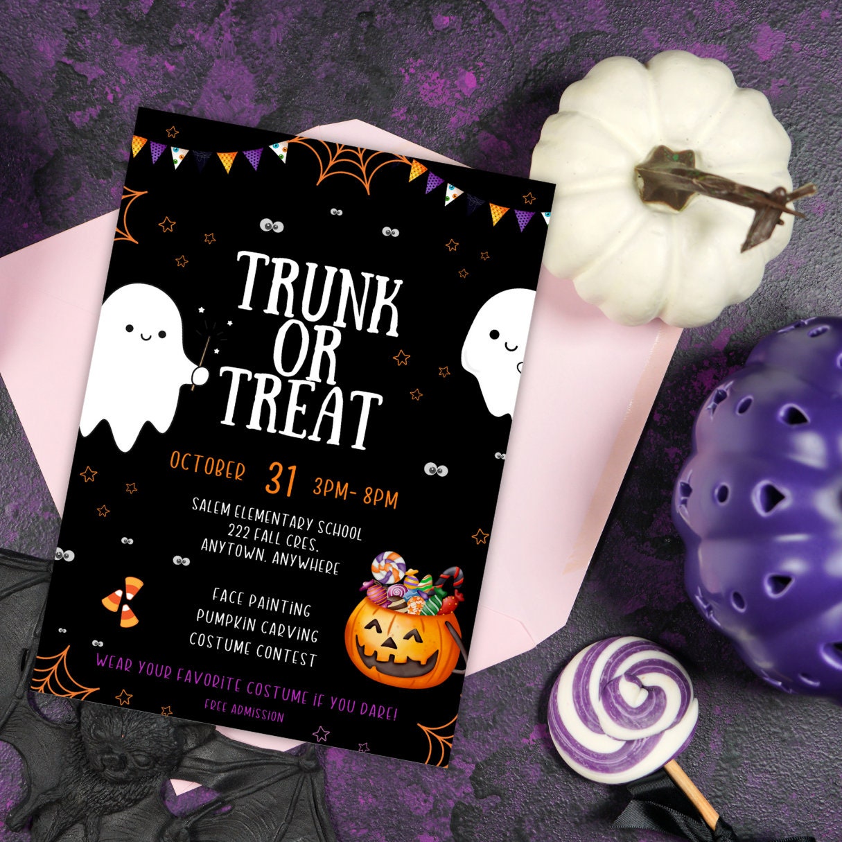 Editable Trunk or Treat Halloween Flyer, Trunk-or-treat Flyer, Cute ...
