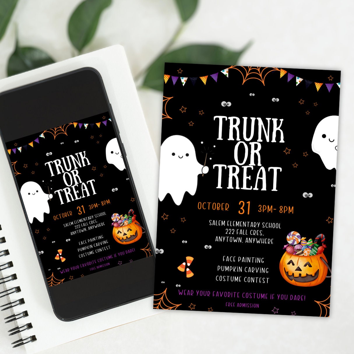 Editable Trunk or Treat Halloween Flyer, Trunk-or-treat Flyer, Cute ...
