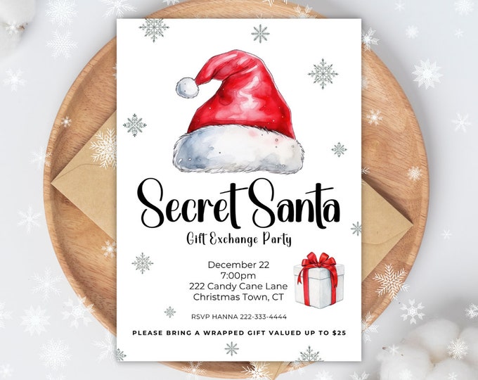 Editable Secret Santa Gift Exchange Invitation, Christmas Party Secret Santa Invitation Template ...