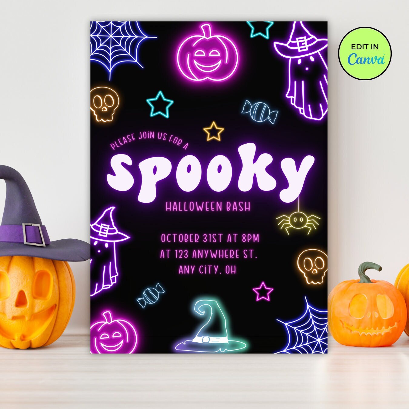 Editable Halloween Invitation, Halloween Birthday Invitation, Retro ...