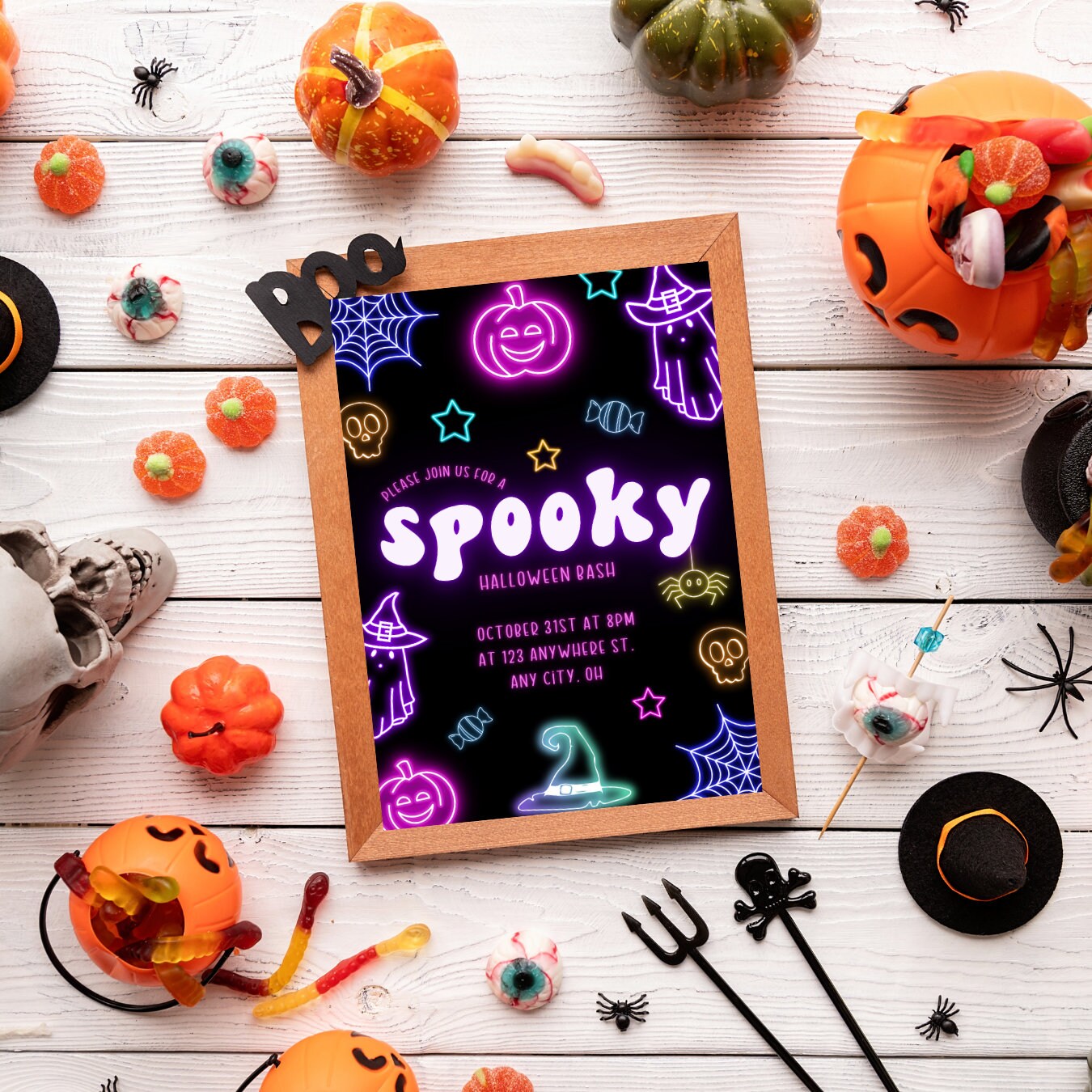 Editable Halloween Invitation, Halloween Birthday Invitation, Retro ...