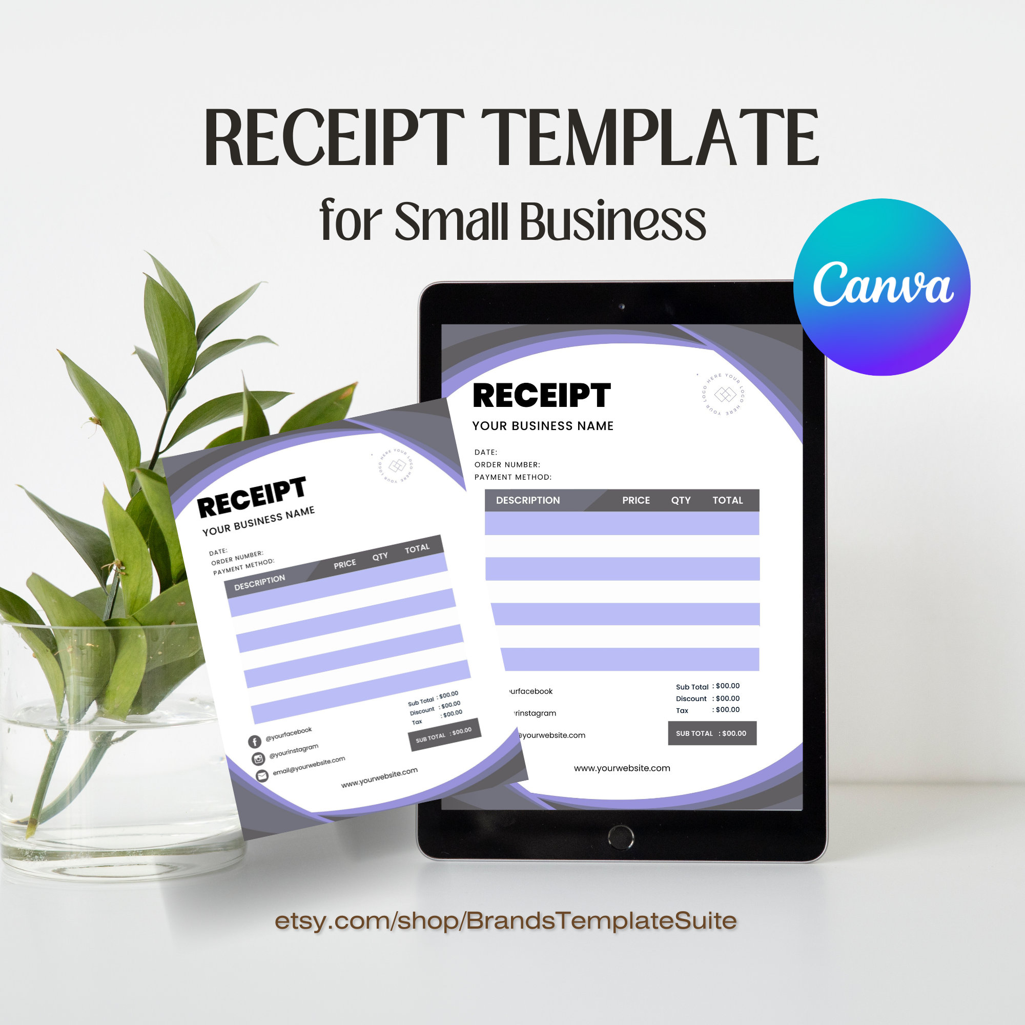 Small Business Receipt Template, INSTANT DOWNLOAD. Business Invoice ...
