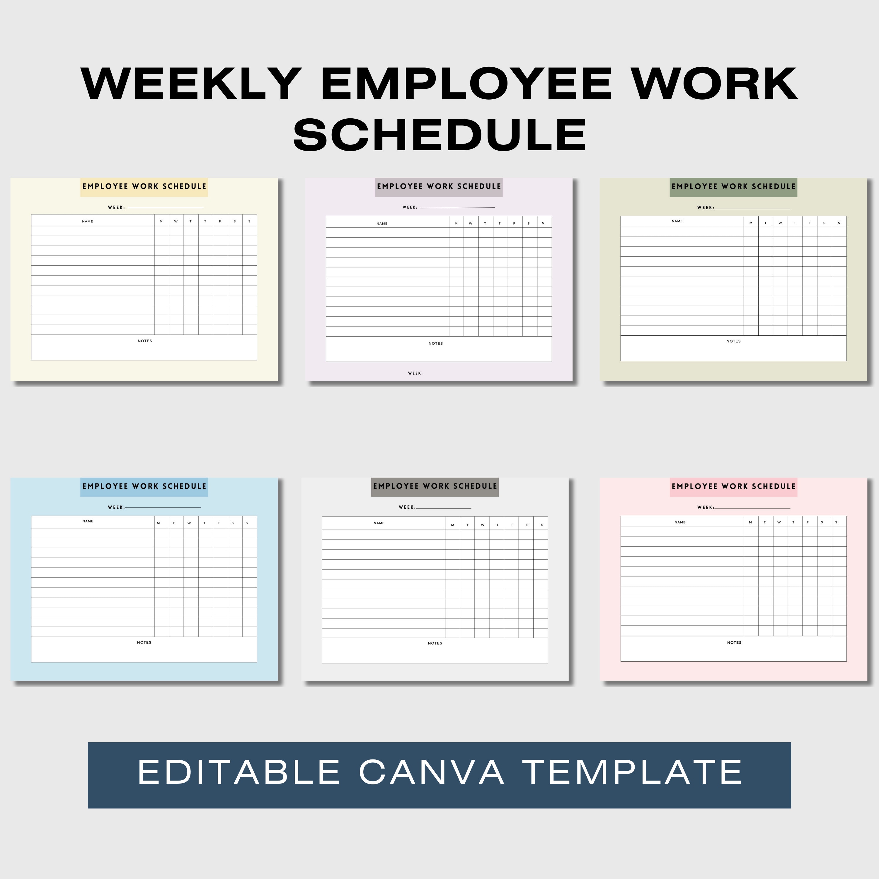 Weekly Work Schedule, INSTANT DOWNLOAD, Employee Work Schedule, Canva ...