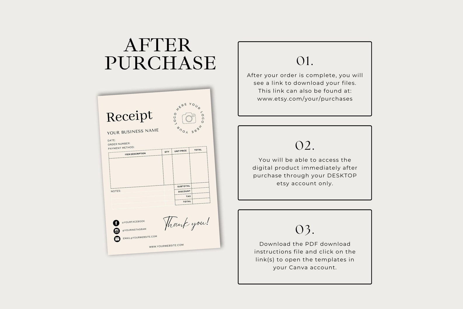 Small Business Receipt Template, INSTANT DOWNLOAD. Business Invoice ...