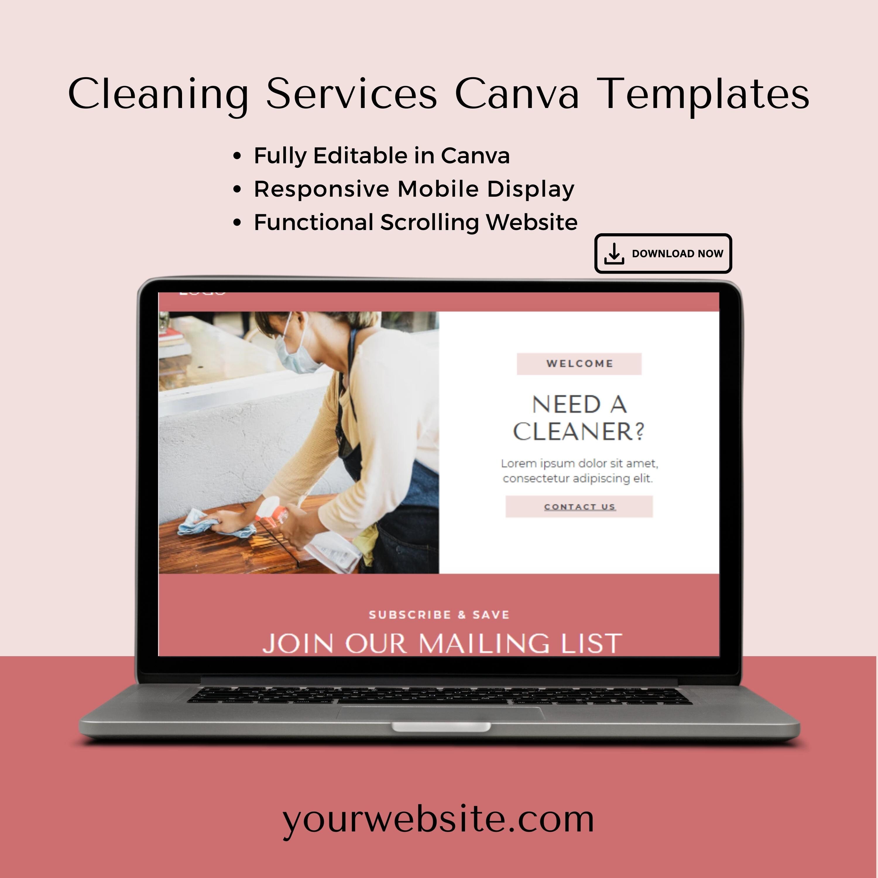 Canva Website Template, INSTANT DOWNLOAD Done for You Website, Cleaning ...