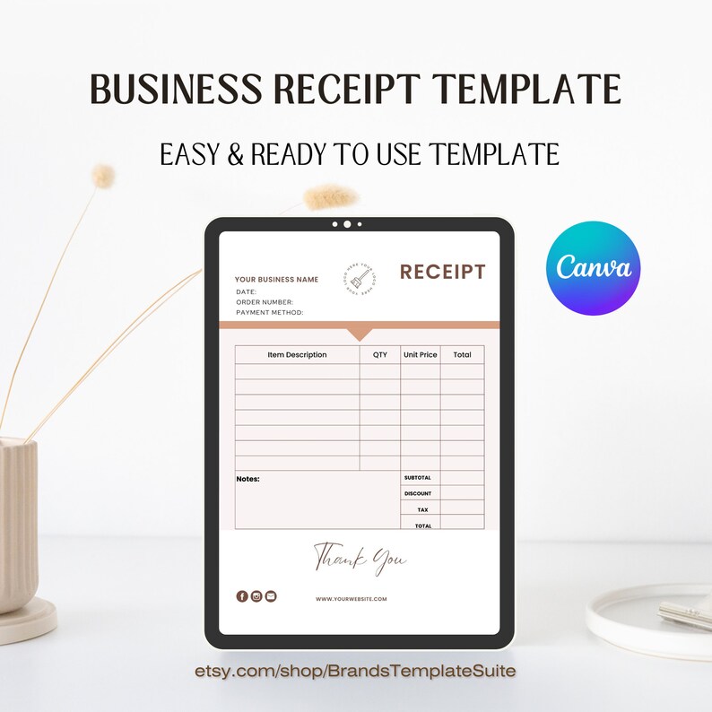 Small Business Receipt Template, INSTANT DOWNLOAD. Business Invoice ...