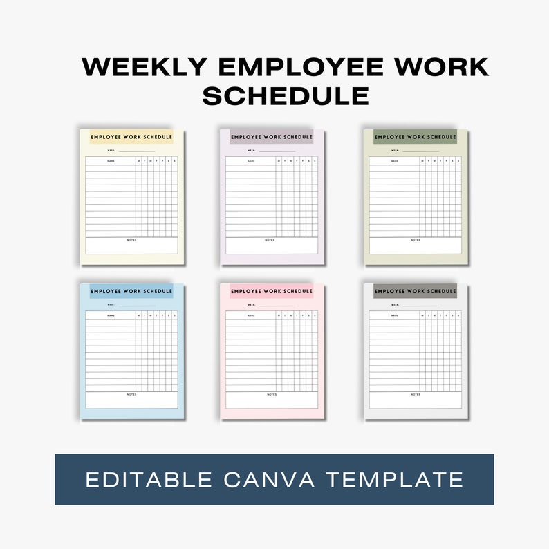 Weekly Work Schedule, INSTANT DOWNLOAD, Employee Work Schedule, Canva ...