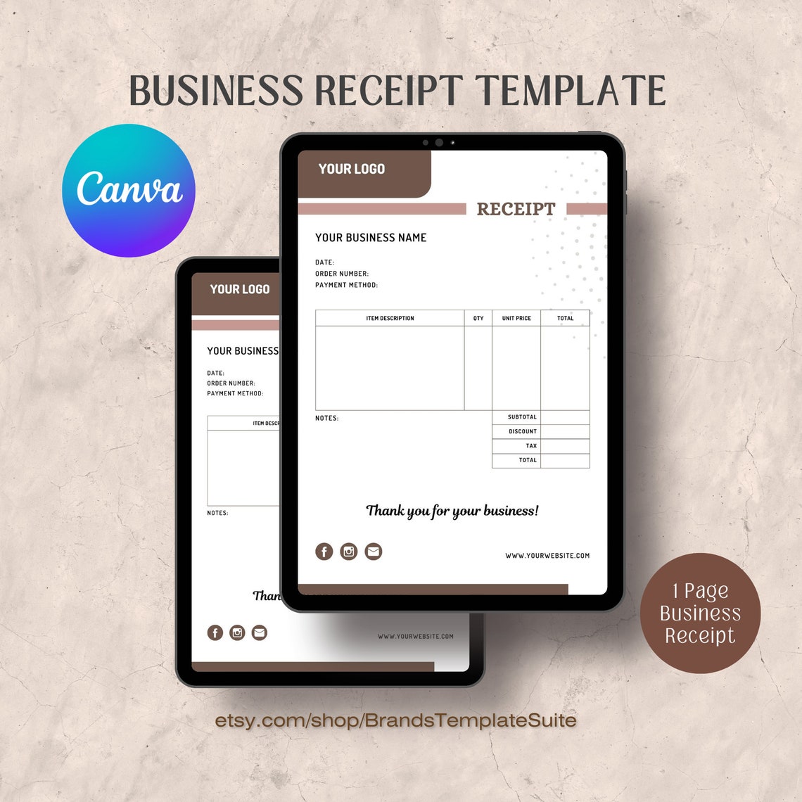 Small Business Receipt Template, INSTANT DOWNLOAD. Business Invoice ...