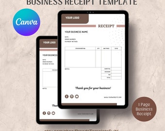Small Business Receipt Template, INSTANT DOWNLOAD, Business Invoice ...