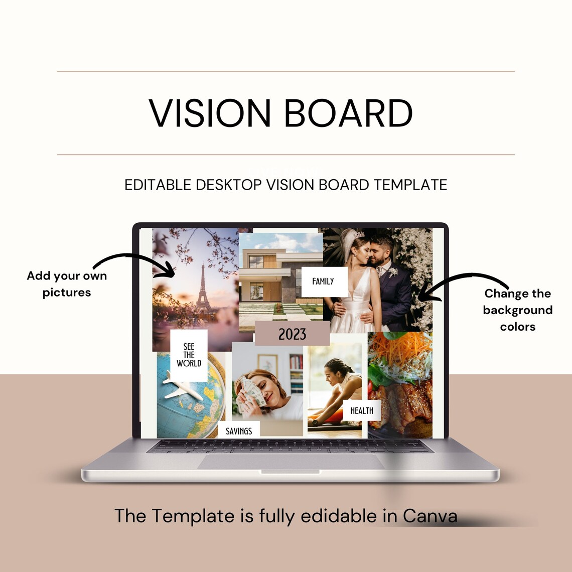 Vision Board Template INSTANT DOWNLOAD, Digital Vision Board Template ...