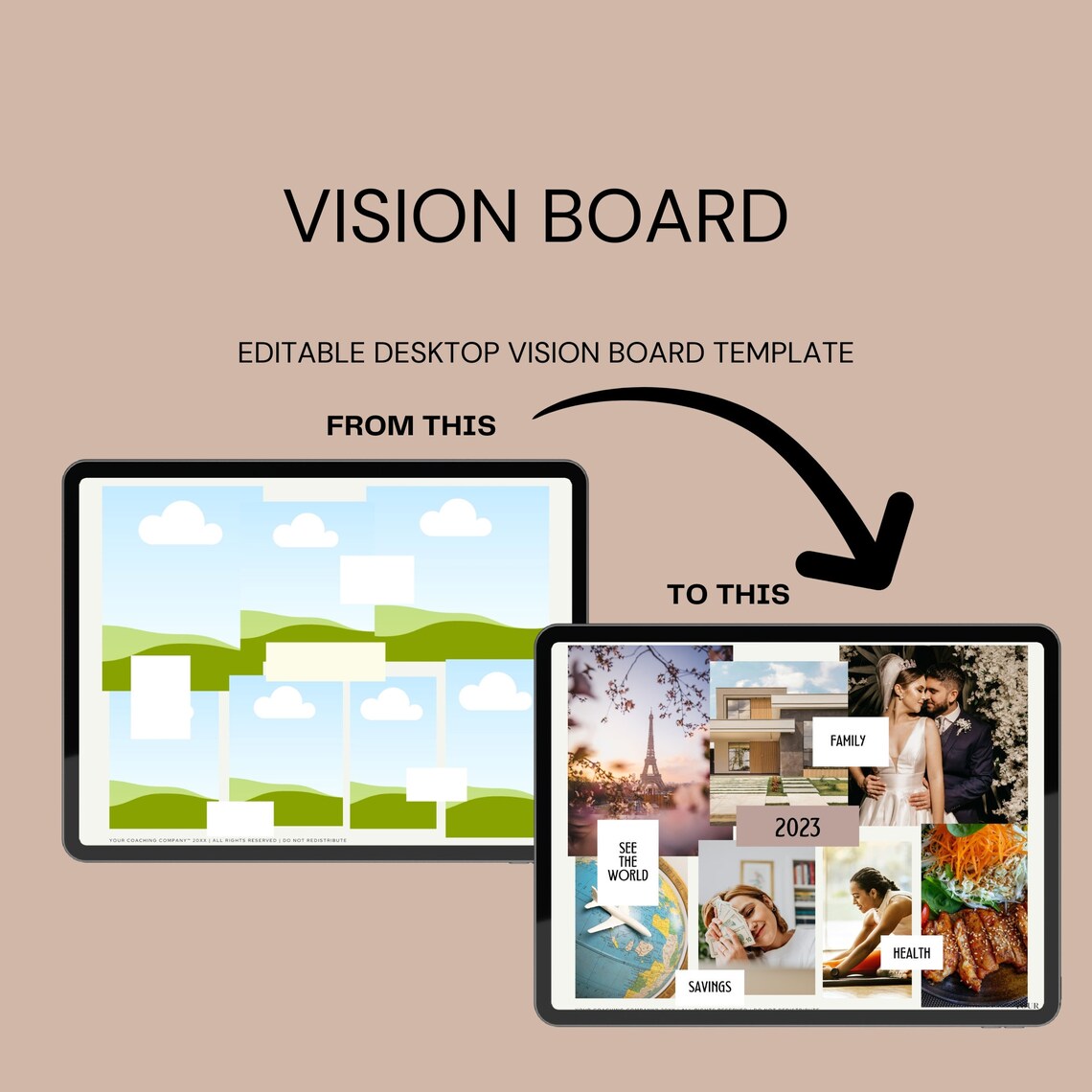 Vision Board Template INSTANT DOWNLOAD, Digital Vision Board Template ...
