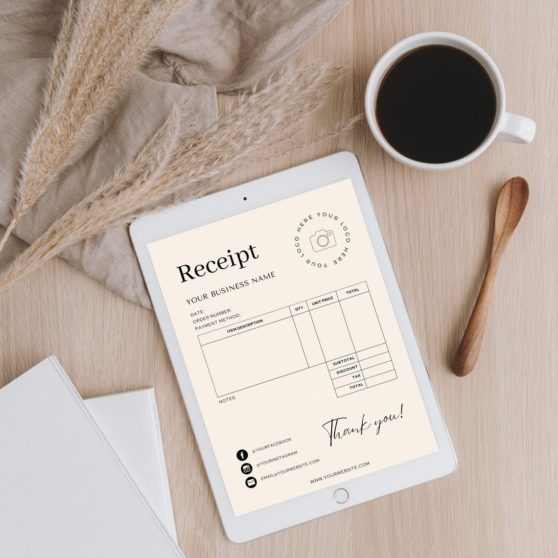 Small Business Receipt Template, INSTANT DOWNLOAD. Business Invoice ...