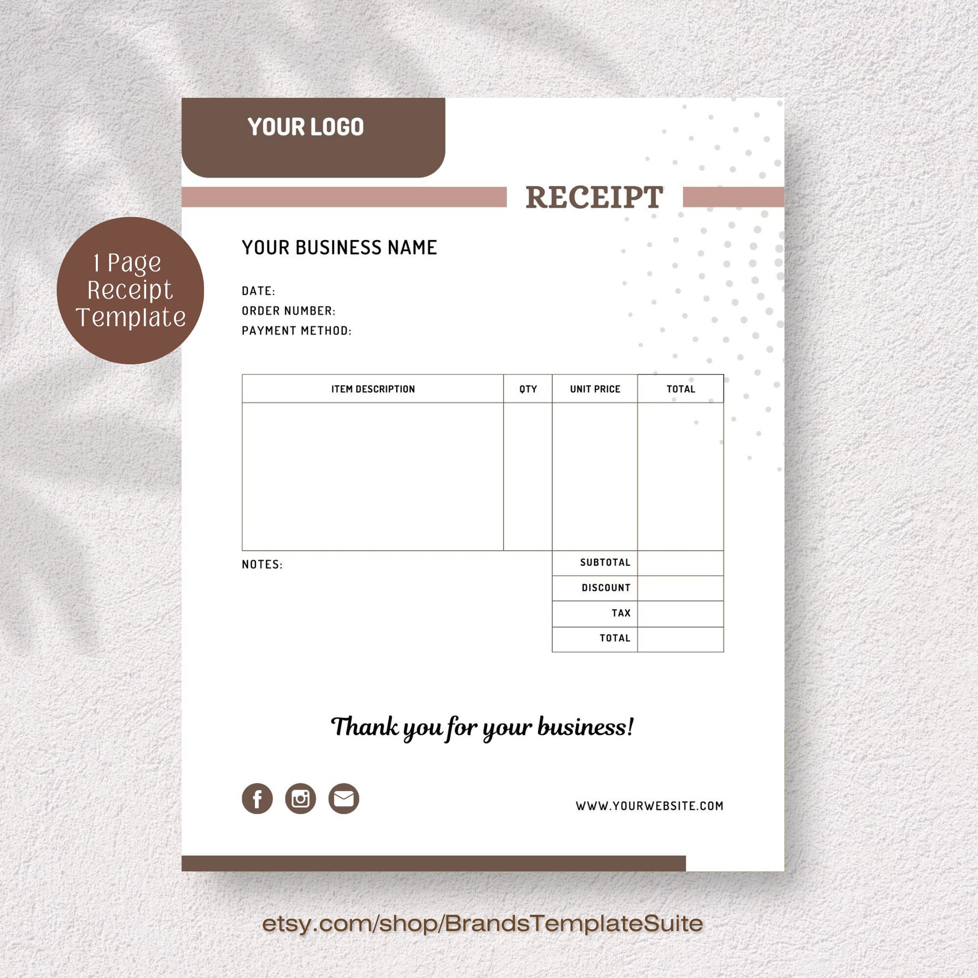 Small Business Receipt Template, INSTANT DOWNLOAD. Business Invoice ...