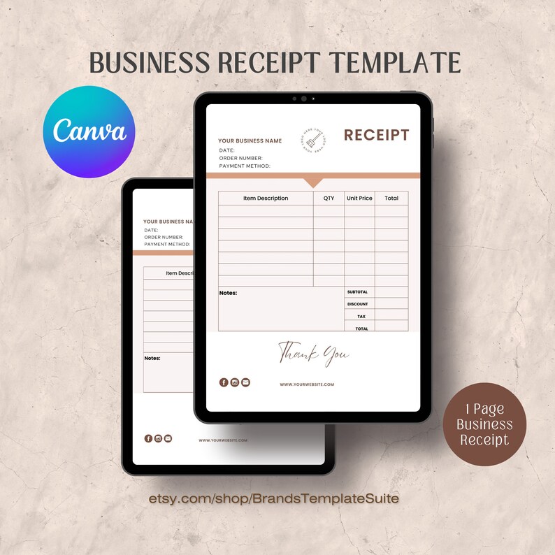 Small Business Receipt Template, INSTANT DOWNLOAD. Business Invoice ...