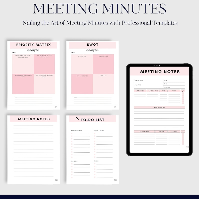 Meeting Minutes Canva Template, INSTANT DOWNLOAD, Meeting Agenda ...