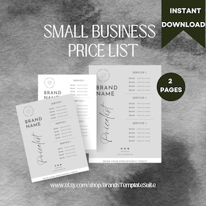 Small Business Price List Template, INSTANT DOWNLOAD, Editable ...