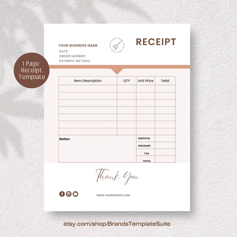 Small Business Receipt Template, INSTANT DOWNLOAD. Business Invoice ...