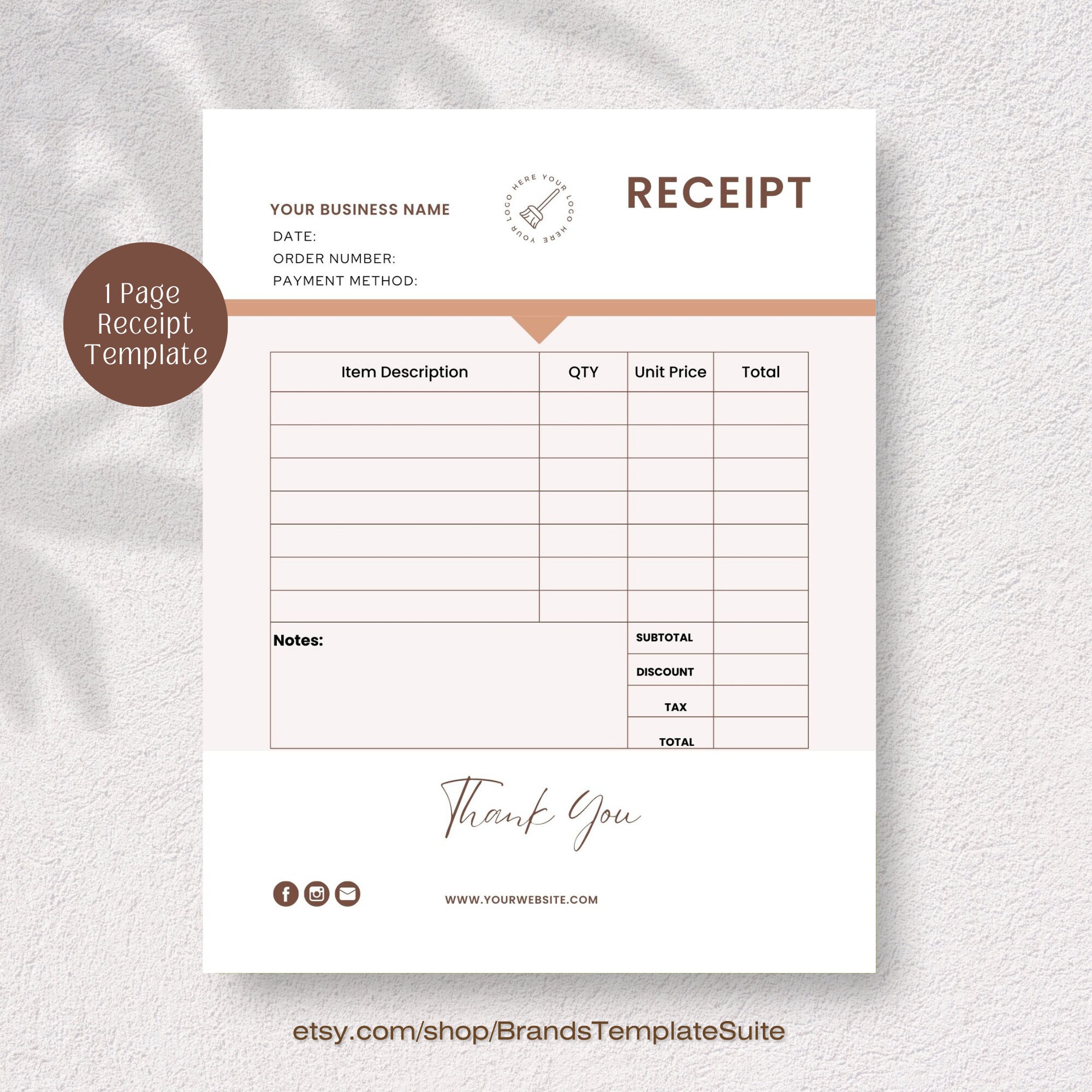 Small Business Receipt Template, INSTANT DOWNLOAD. Business Invoice ...