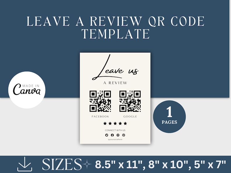Leave a Review QR Code Template, INSTANT DONWLOAD, Social Media Sign ...
