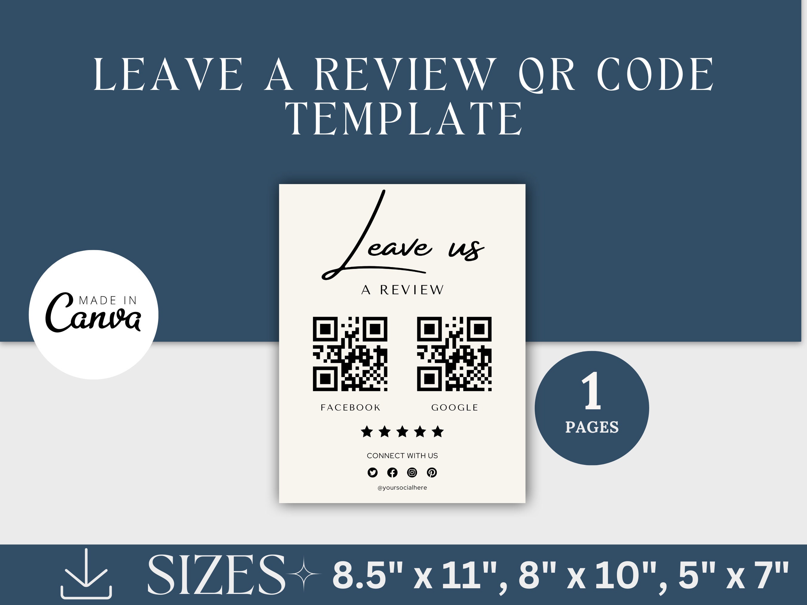 Leave a Review QR Code Template, INSTANT DONWLOAD, Social Media Sign ...