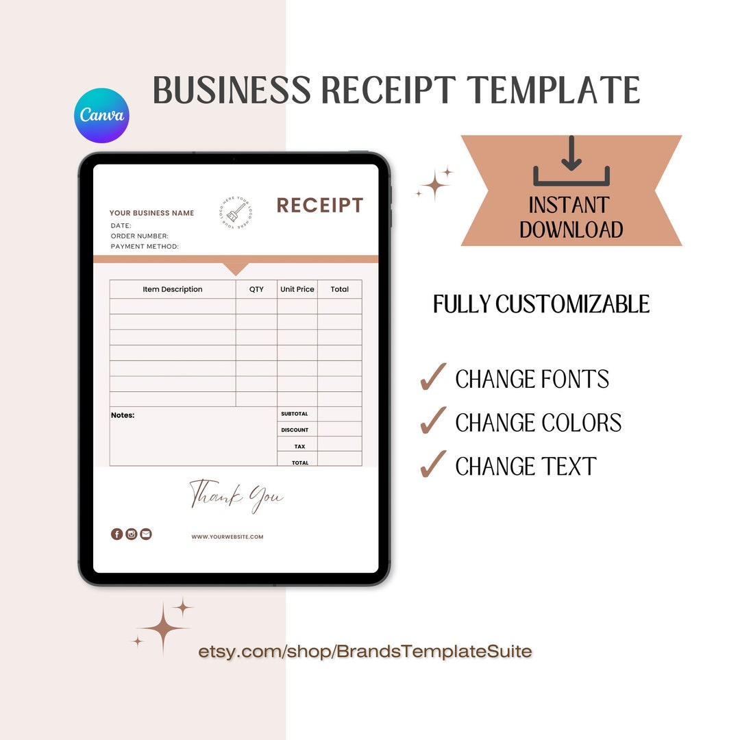 Small Business Receipt Template, INSTANT DOWNLOAD. Business Invoice ...