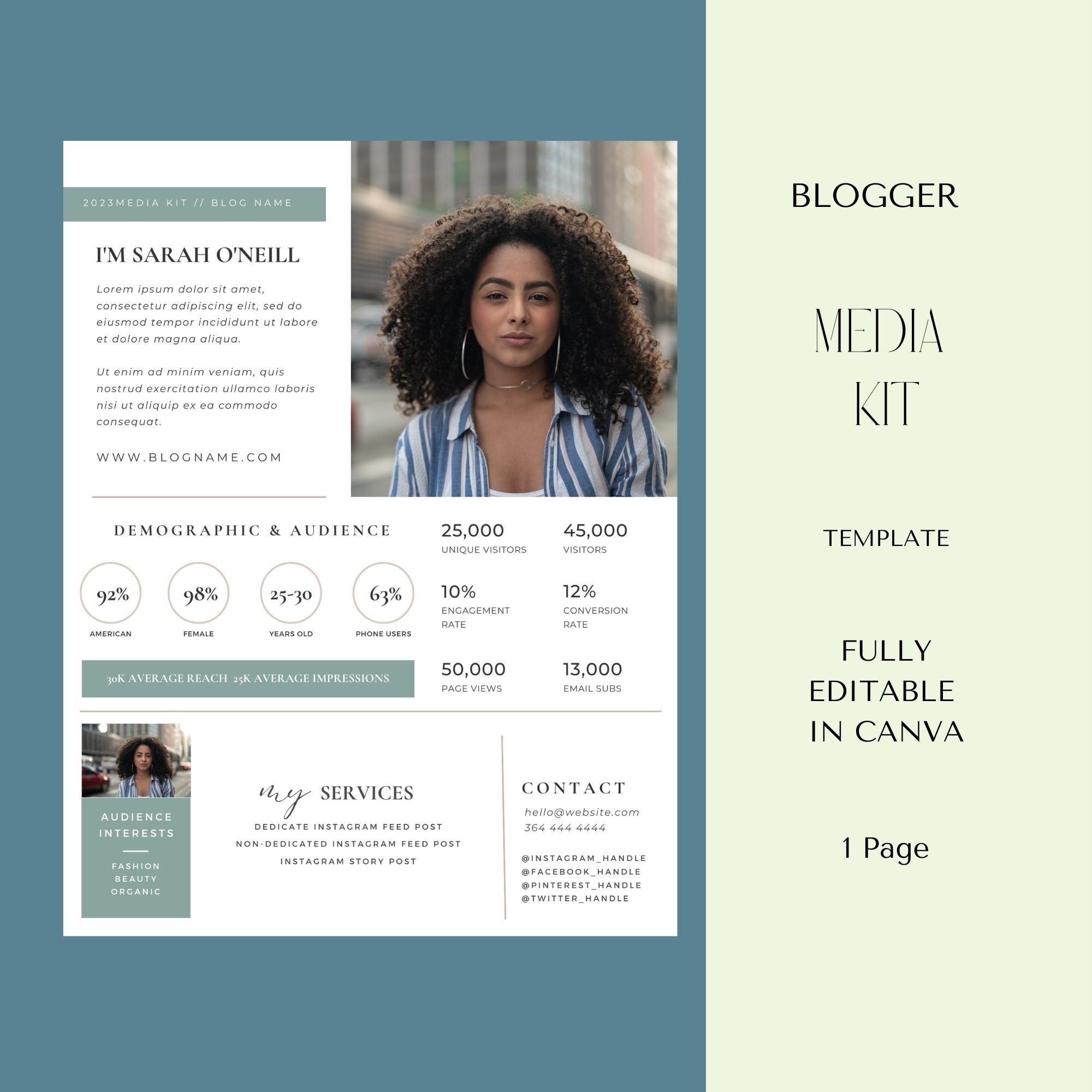 1 Page Media Kit Canva Template INSTANT DOWNLOAD Blogger Media Kit ...