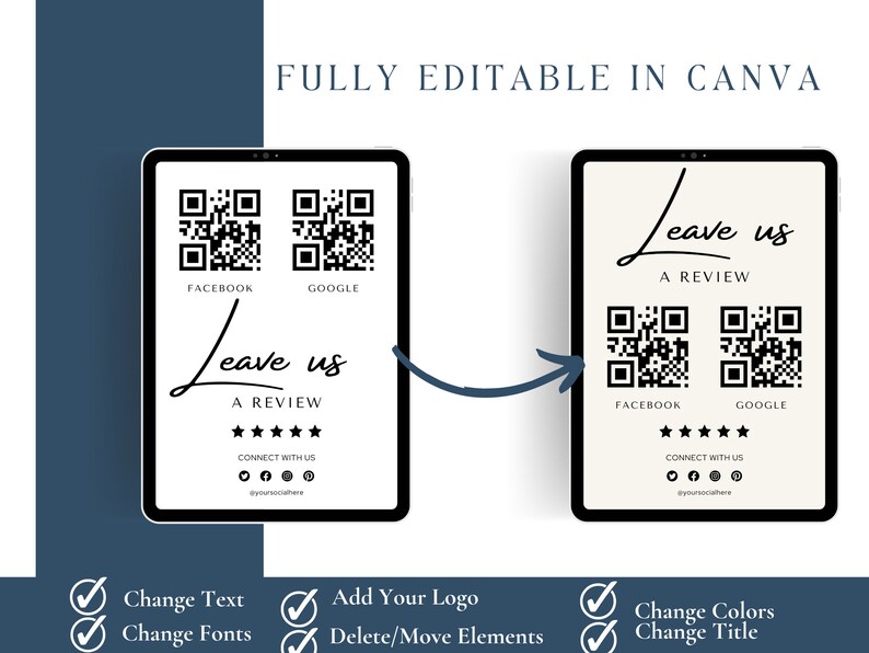 Leave a Review QR Code Template, INSTANT DONWLOAD, Social Media Sign ...