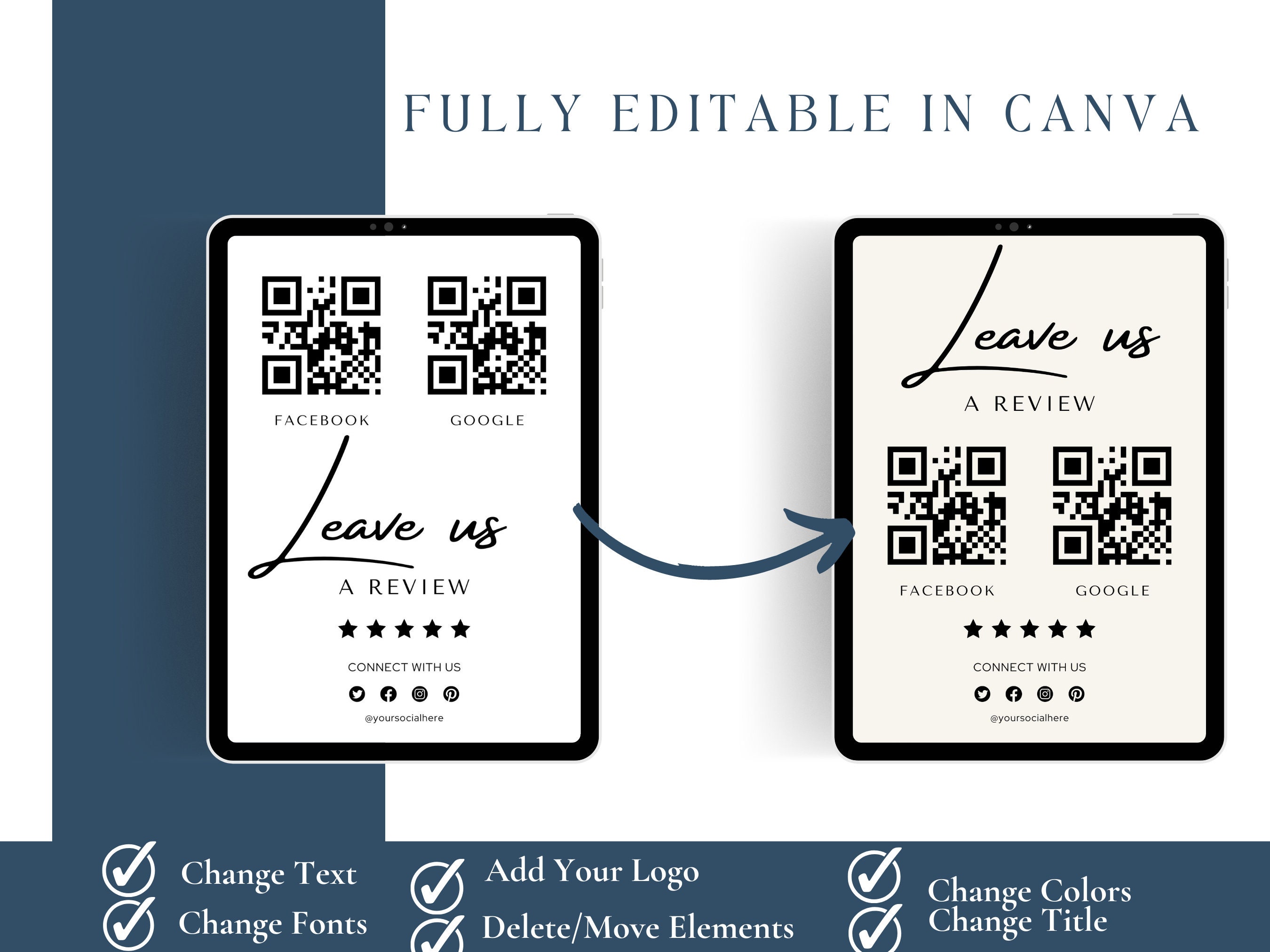 Leave a Review QR Code Template, INSTANT DONWLOAD, Social Media Sign ...